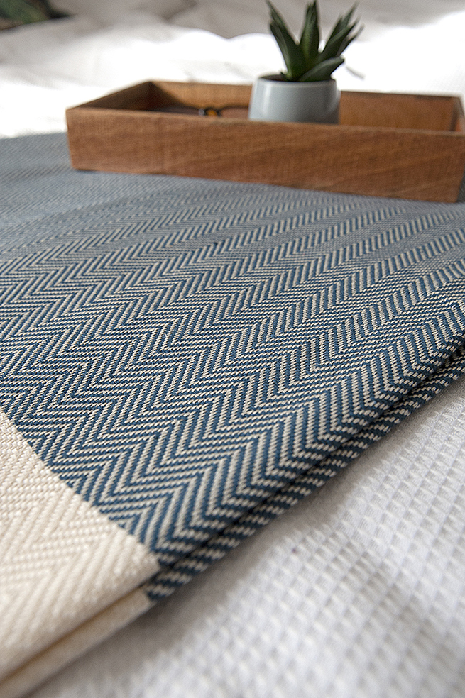 French Navy Herringbone Throw