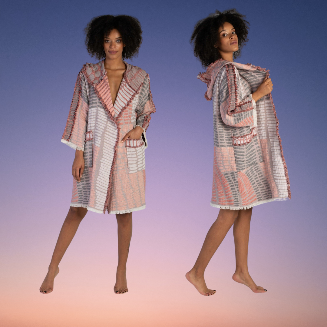 Boho Chic Robe-Dressing Gown Pink-Grey - H for Hammam - Turkish Hammam ...