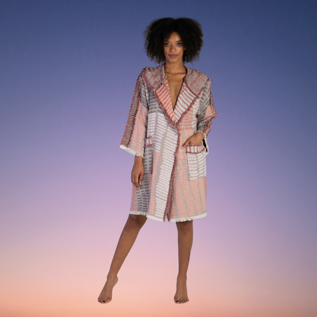 Boho Chic Robe-Dressing Gown Pink-Grey - H for Hammam - Turkish Hammam ...